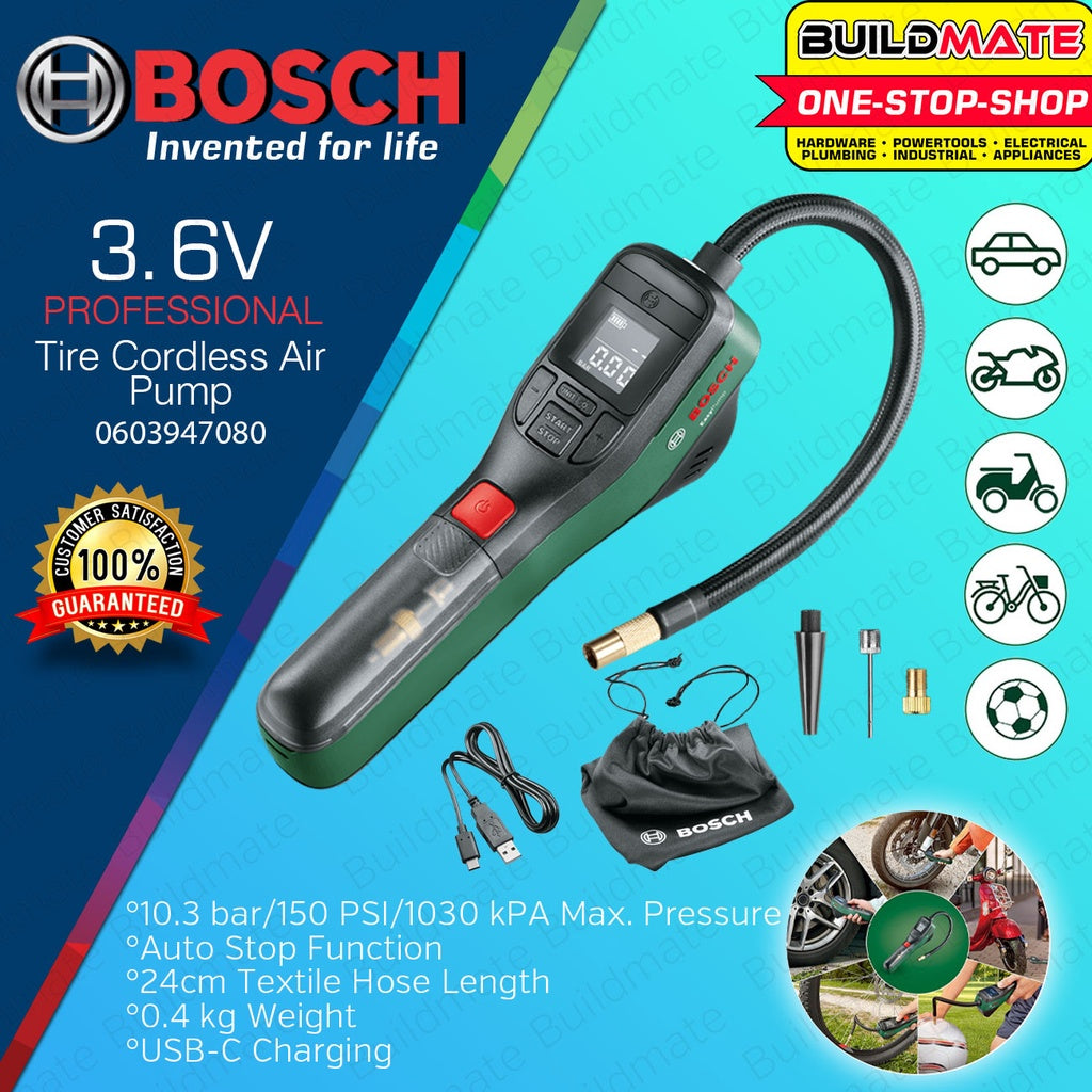 BOSCH Cordless Compressed Air Pump 3.6V 3.0Ah 150PSI Tire Air Pump wit ...