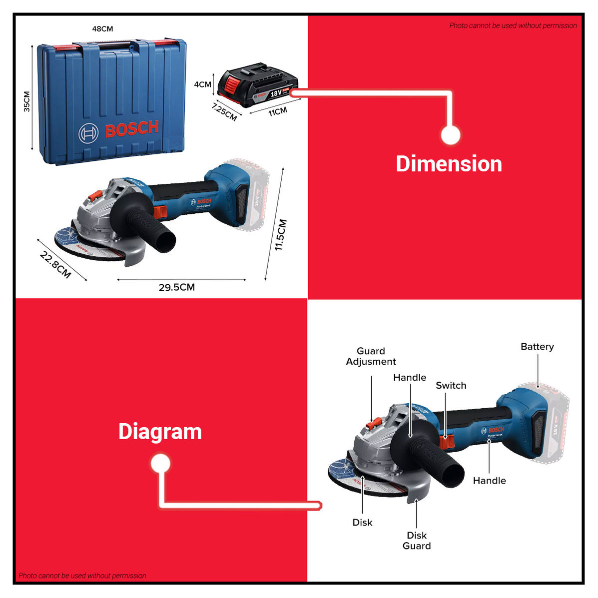 BOSCH Brushless Cordless Angle Grinder GWS 18V-8 Solo and Kit BLC ...