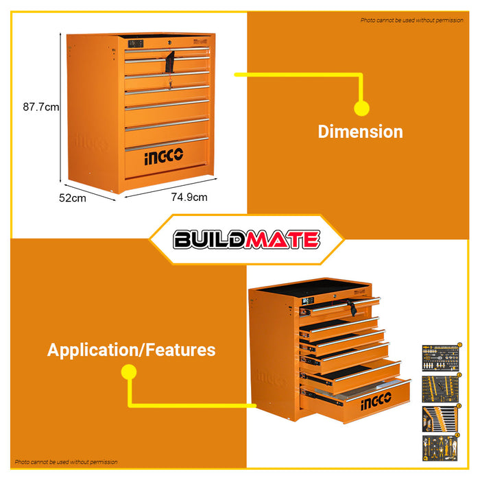 INGCO Metal Roller Cabinet Tool Box Organizer with Wheels 7pcs Drawer ...