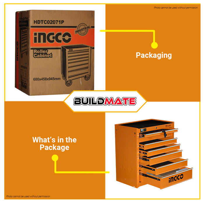 INGCO Metal Roller Cabinet Tool Box Organizer with Wheels 7pcs Drawer ...