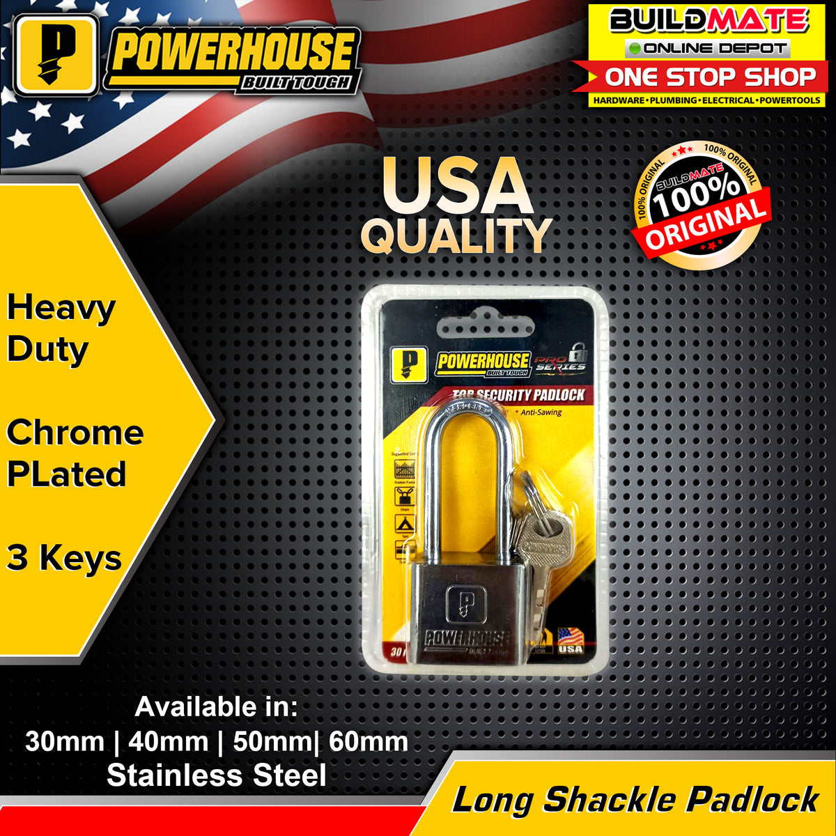 POWERHOUSE Long Shackle Padlock 30mm | 40mm | 50mm | 60mm SOLD PER PIE ...