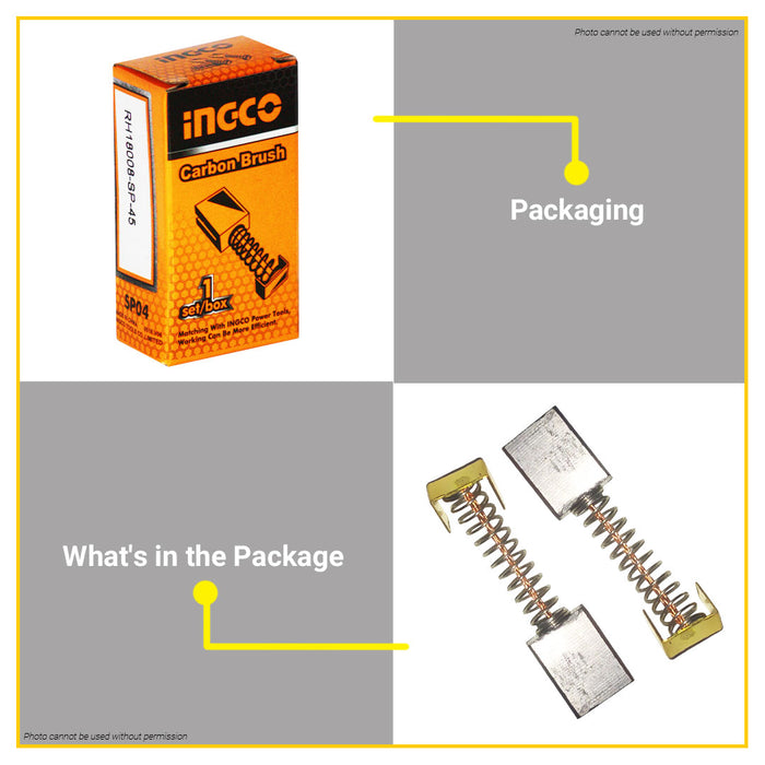 INGCO 2PCS/SET Carbon Brush for Rotary Hammer Motor Brush Carbon Brush ...