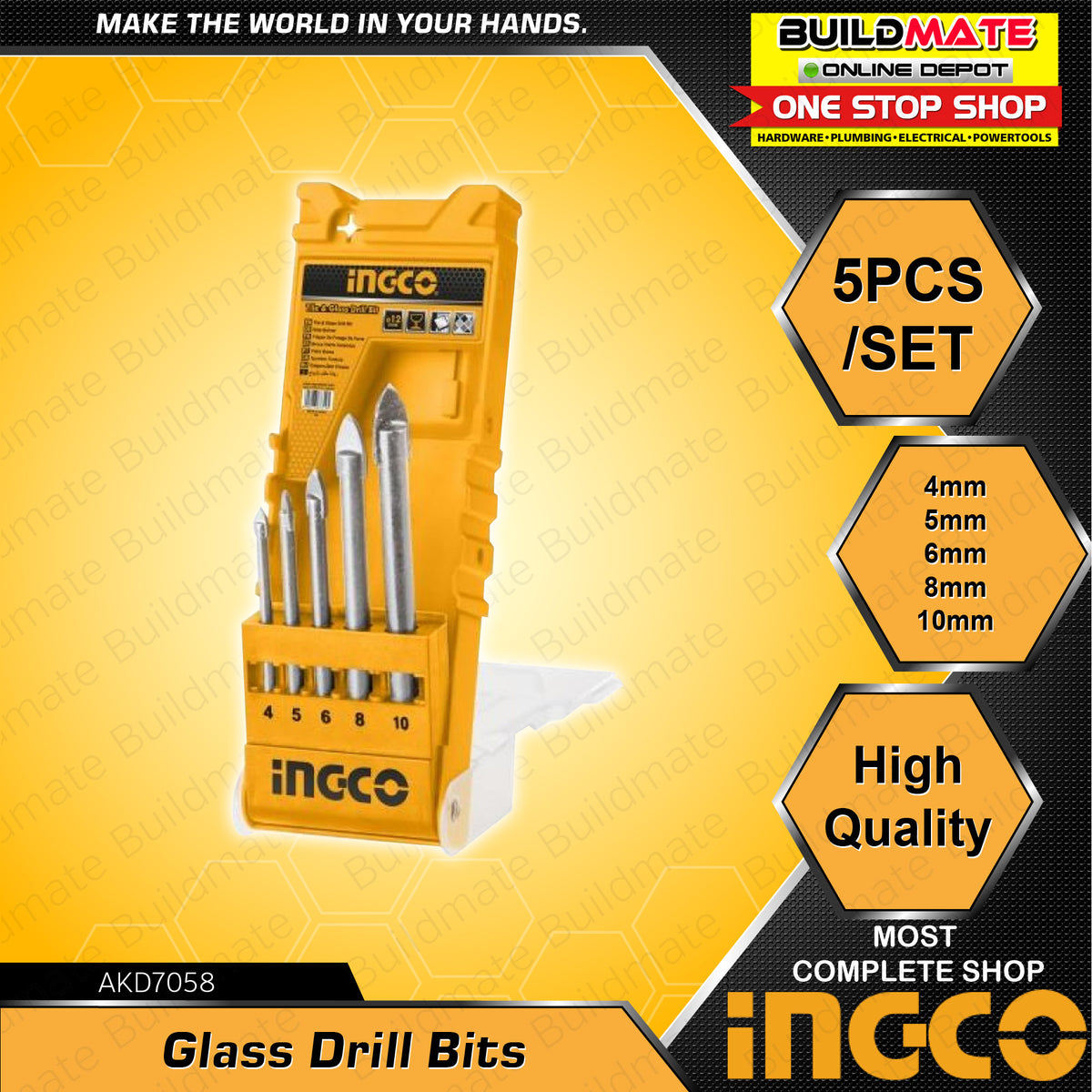 INGCO Glass Drill Bits 5PCS/Set for Glass Tile Cutter & Drilling Hand ...