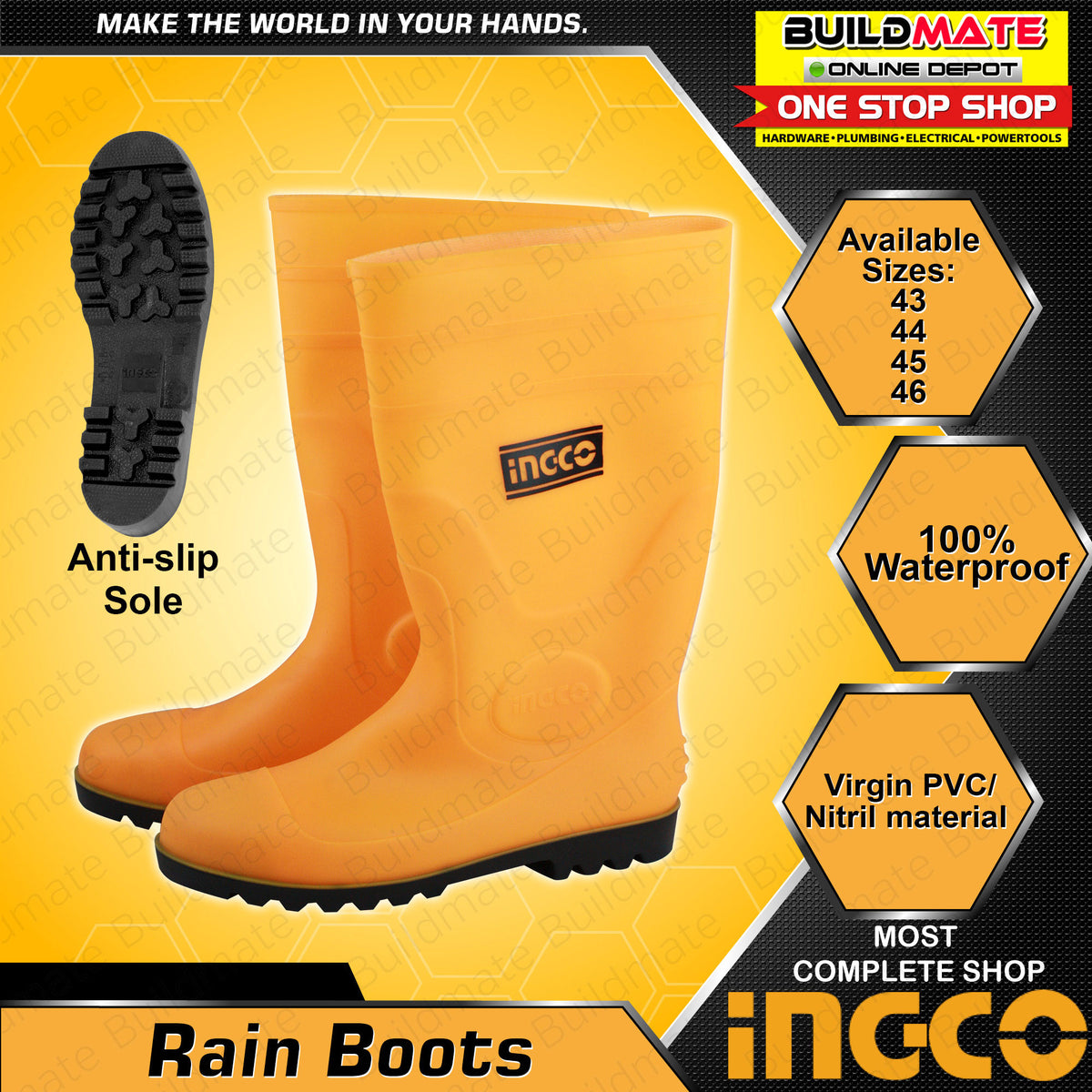 INGCO Industrial Rain Boots Heavy Duty Virgin PVC/ Nitrile SOLD IN PAI ...