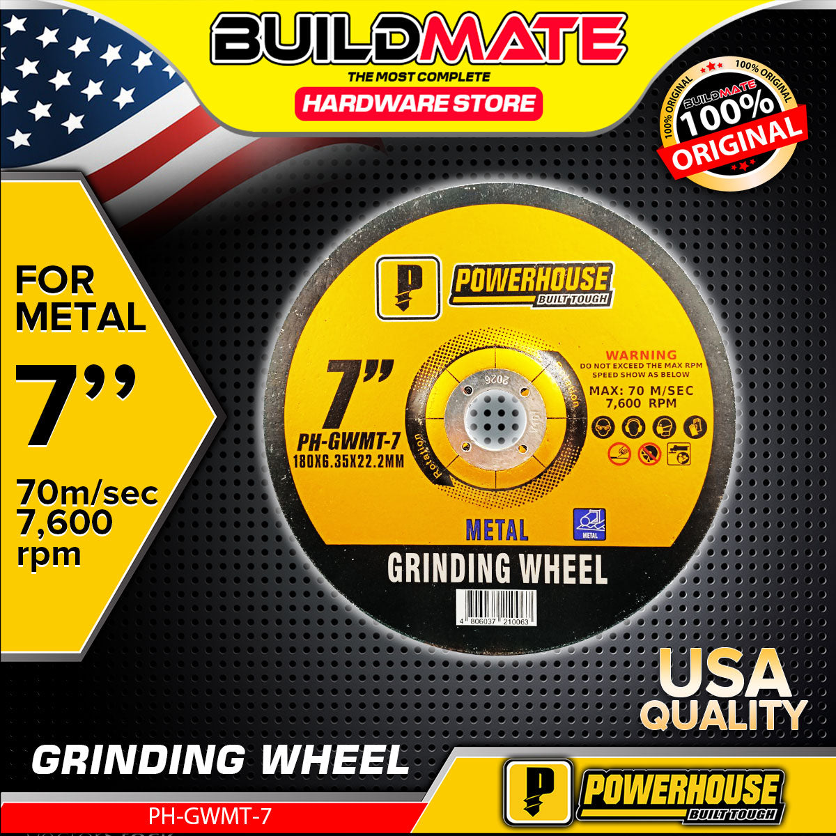 POWERHOUSE 7" Grinding Wheel For Metal 180x6.35x22.2mm 53-677 •BUILDMA ...