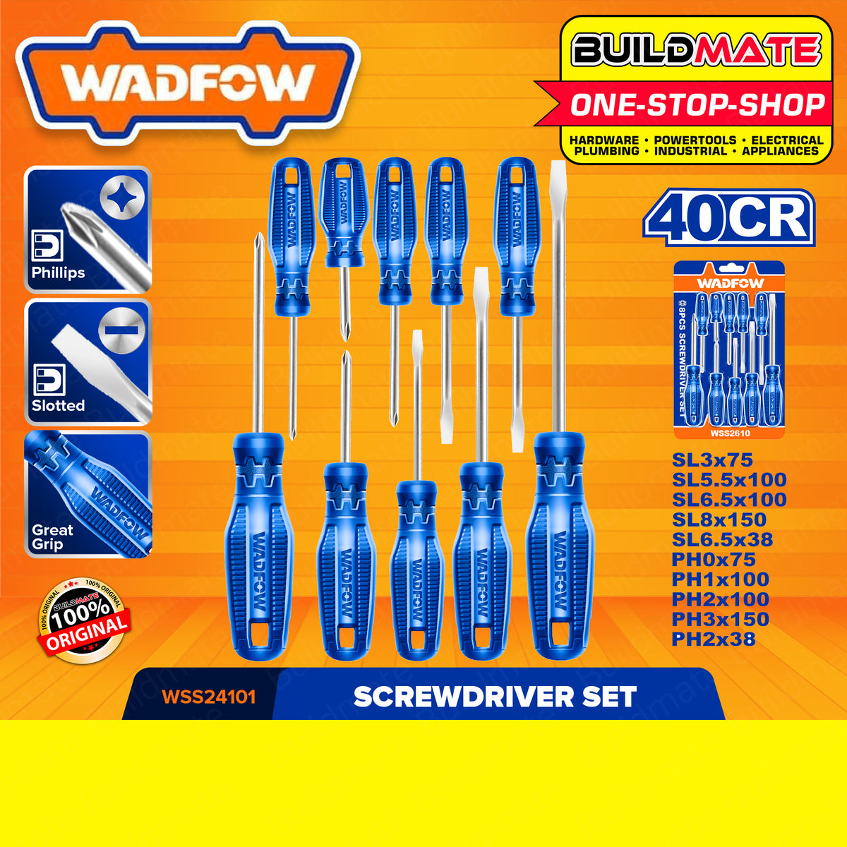 WADFOW 10PCS Screwdriver SET Phillips & Slotted Screw Driver Hand Tool ...