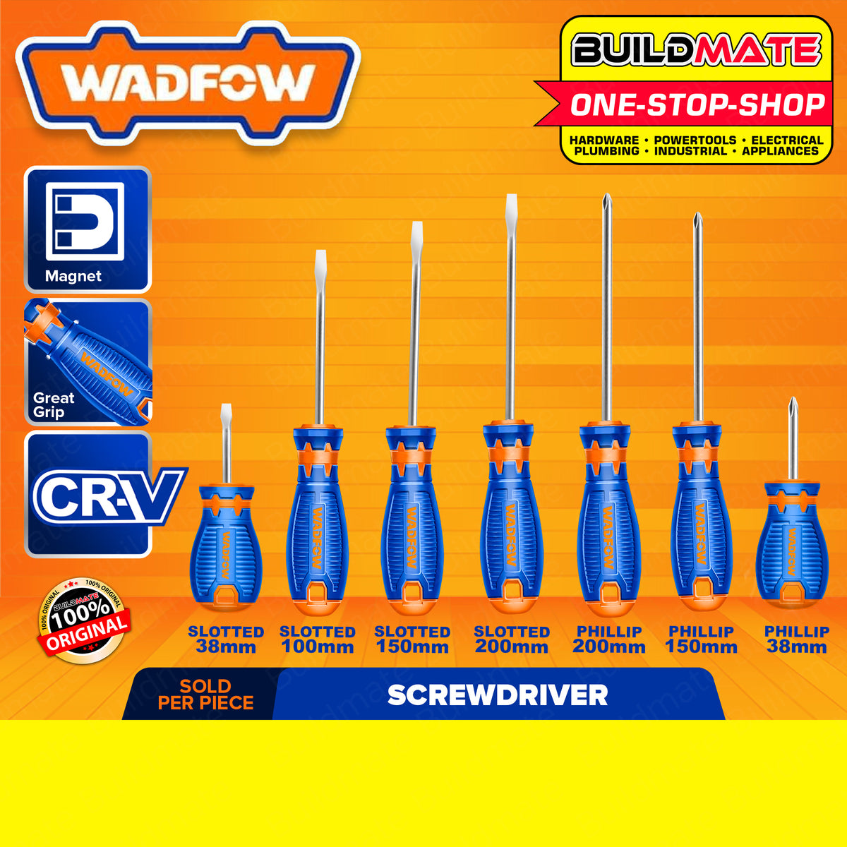 WADFOW Slotted & Phillips Screwdrivers 38mm | 100mm | 150mm | 200mm [S ...