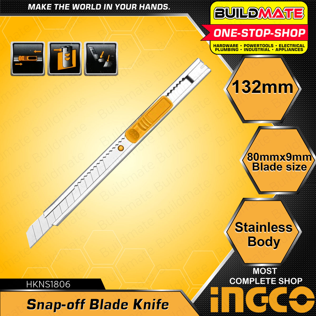INGCO Snap-Off Blade Knife 132MM Handy Utility Knife Cutter Blade Knif ...