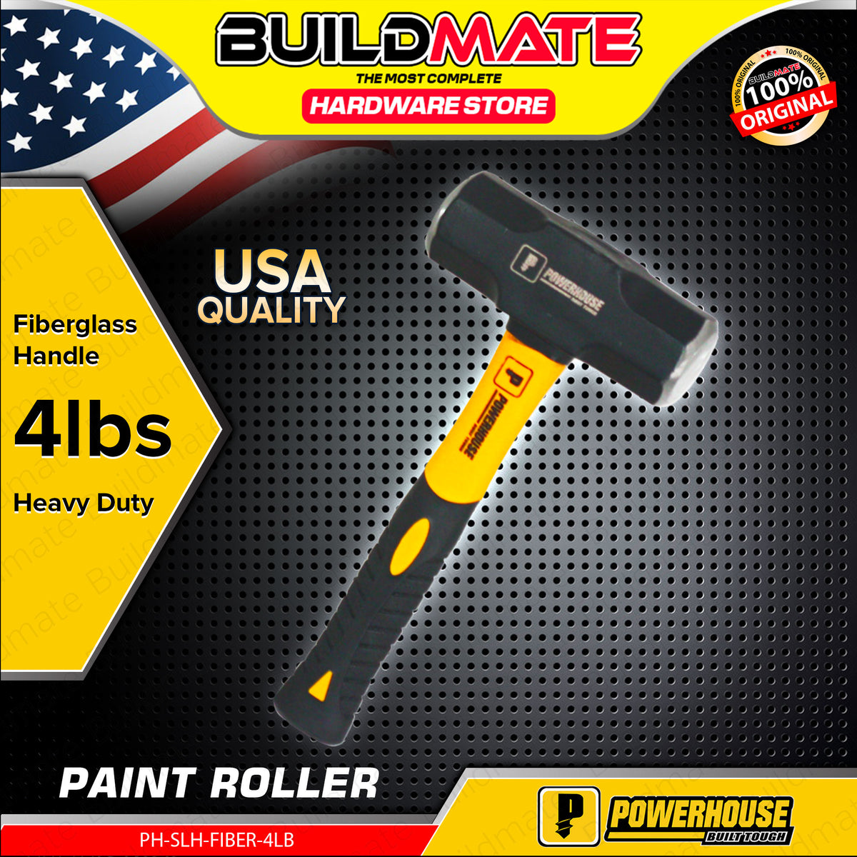 BUILDMATE Powerhouse Sledge Hammer 4lbs with Fiberglass Handle Masonry ...