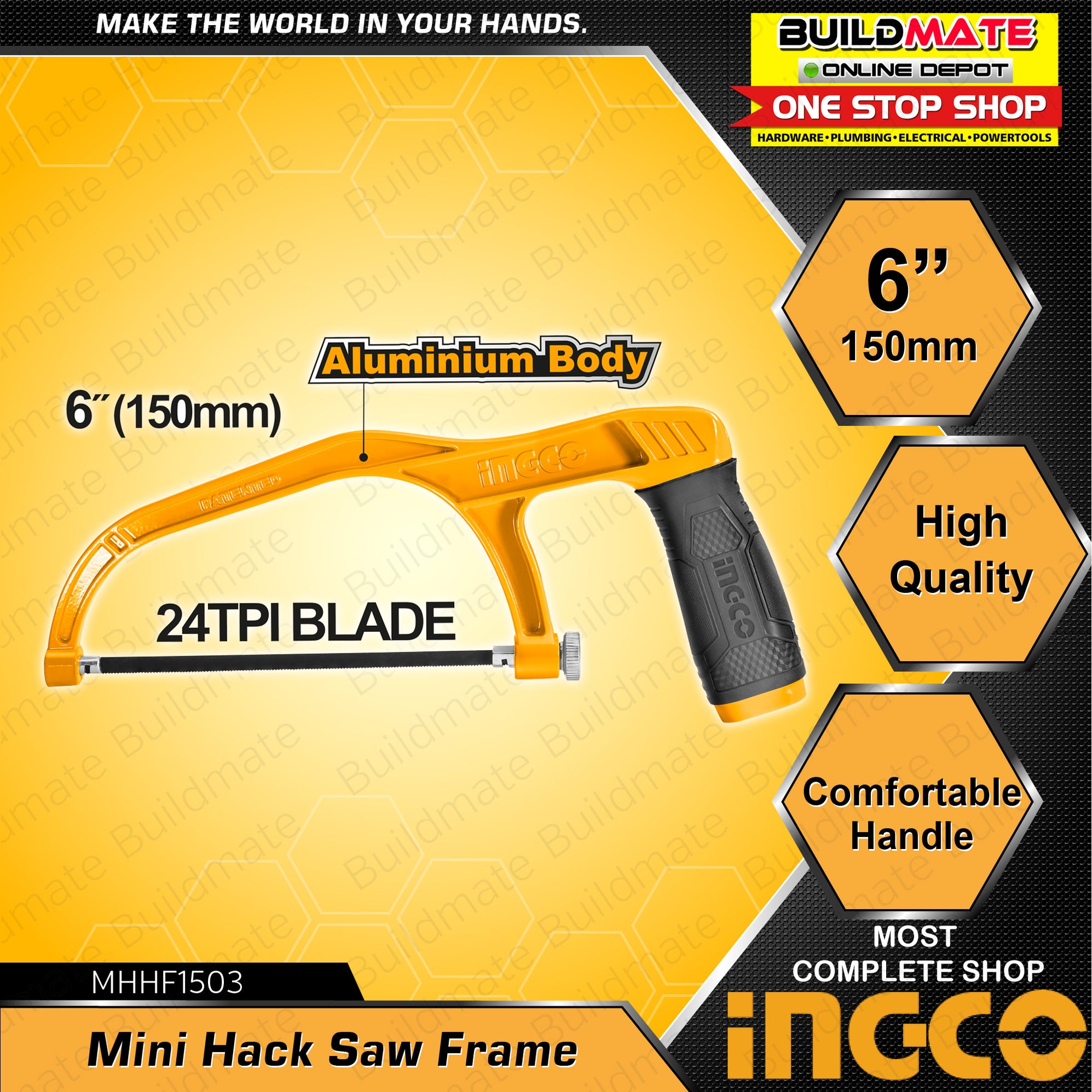 INGCO Mini Hacksaw Frame 6" 150mm MHHF1503 •BUILDMATE• IHT — Buildmate