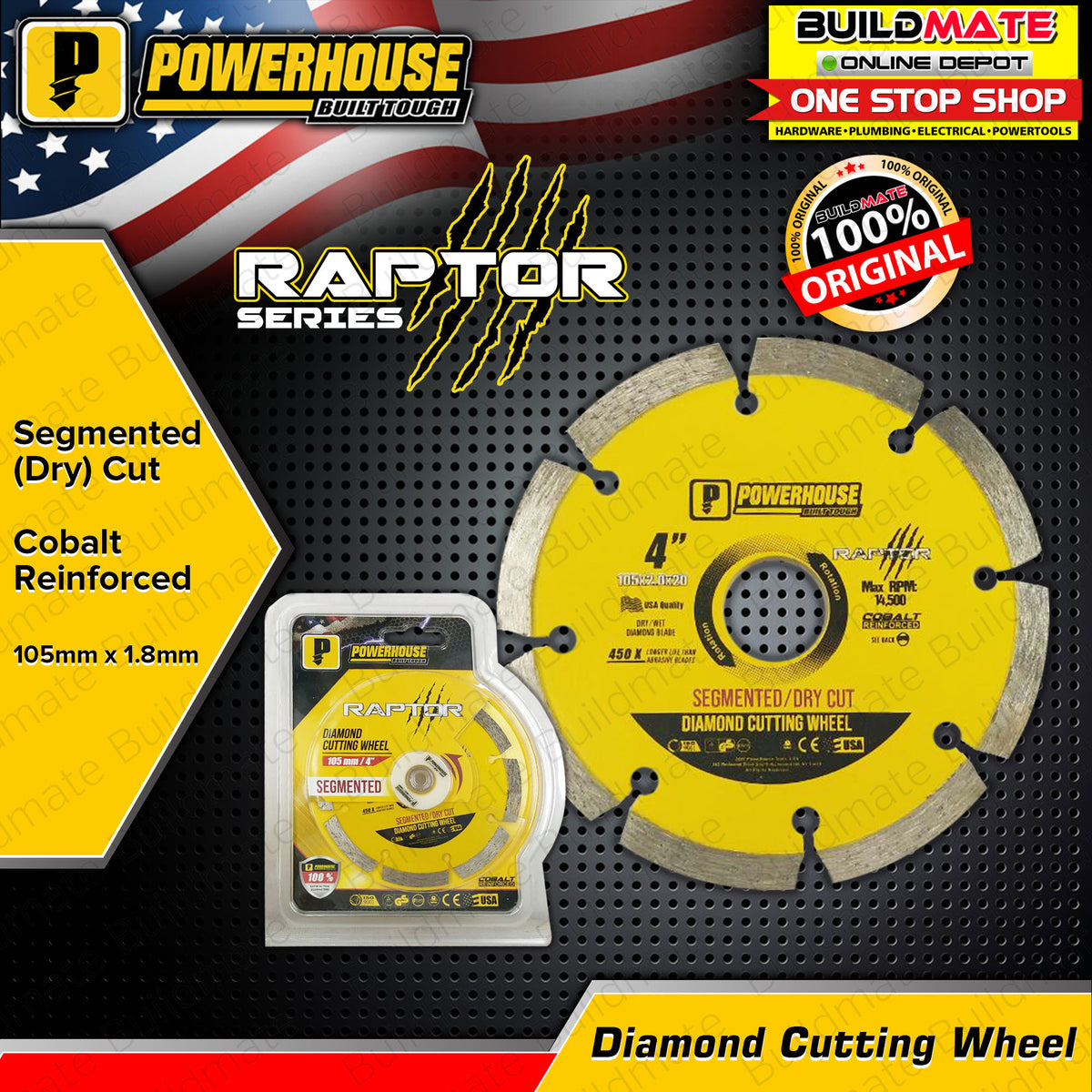POWERHOUSE RAPTOR SERIES Diamond Cutting Wheel Disc Segmented (Dry) Cu ...