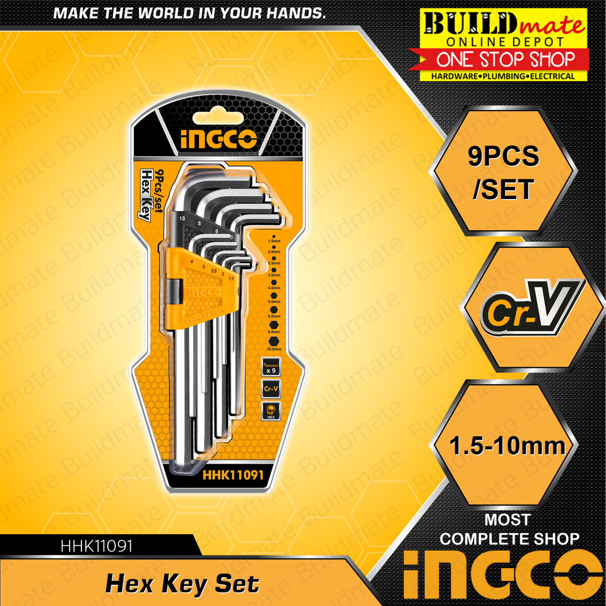 INGCO Hex Key 9pcs/Set HHK11091 •BUILDMATE• IHT — Buildmate