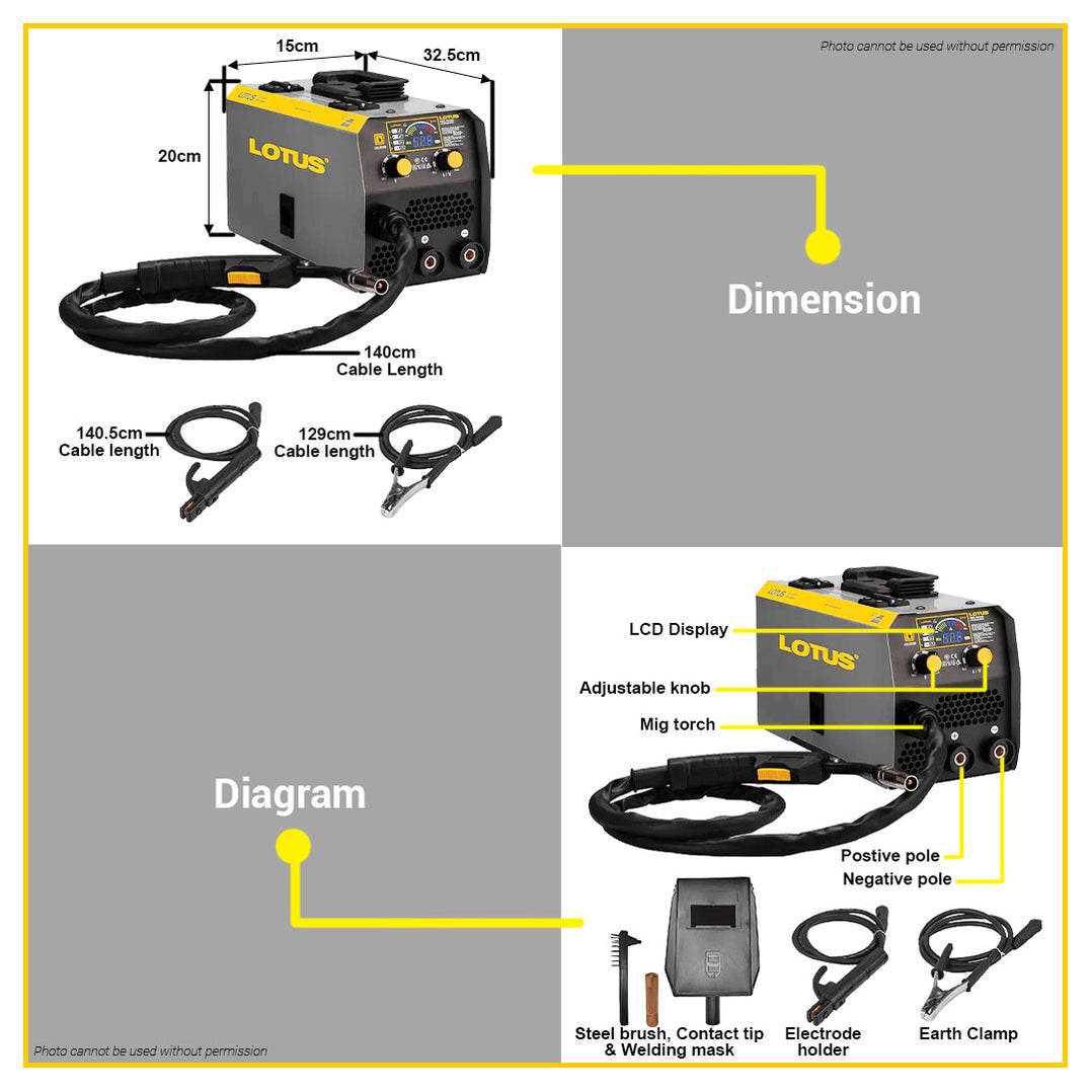 LOTUS 200A MIGWELD Gasless MIG Weld Inverter Flux Corded Welding Machi ...