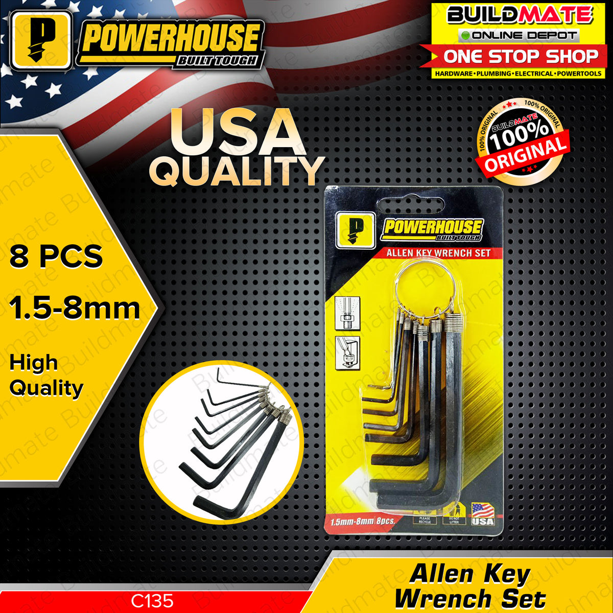 POWERHOUSE 8PCS/SET Allen Key Wrench Set 1.5mm to 8mm" C135 •BUILDMATE ...