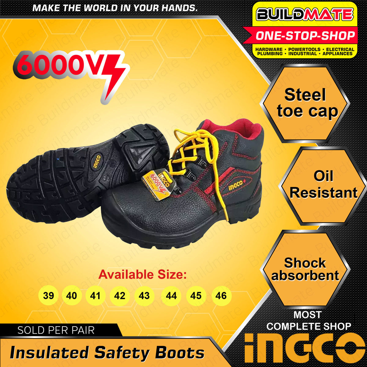 INGCO Insulated Safety Boots Shoes SOLD IN PAIRS •BUILDMATE• IHT ...