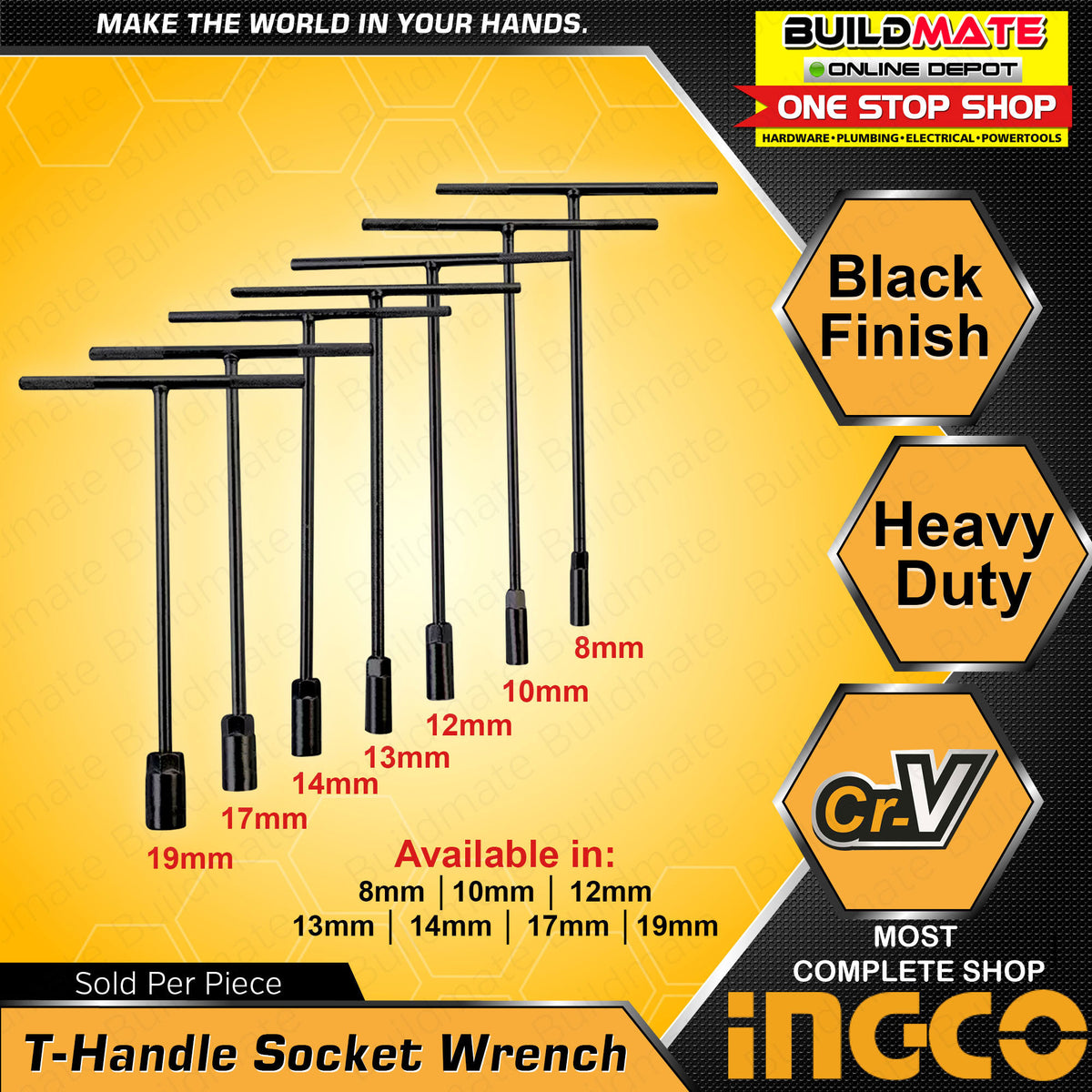 INGCO T Handle Socket Wrench 8mm | 10mm | 12mm | 13mm | 14mm | 17mm ...