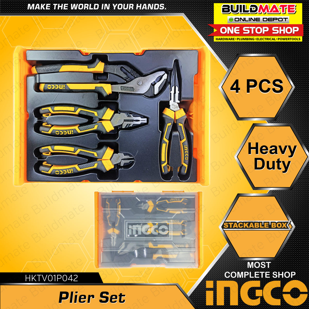 INGCO Plier Set 4PCS/SET HKTV01P042 •BUILDMATE• IHT — Buildmate