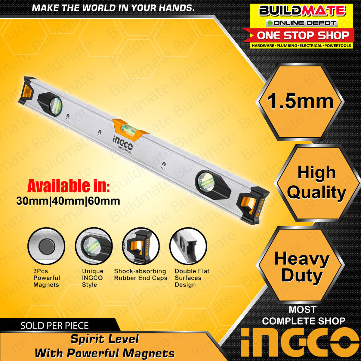 INGCO Spirit Bubble Level Double Side Milled w/ Powerful Magnets 30cm ...