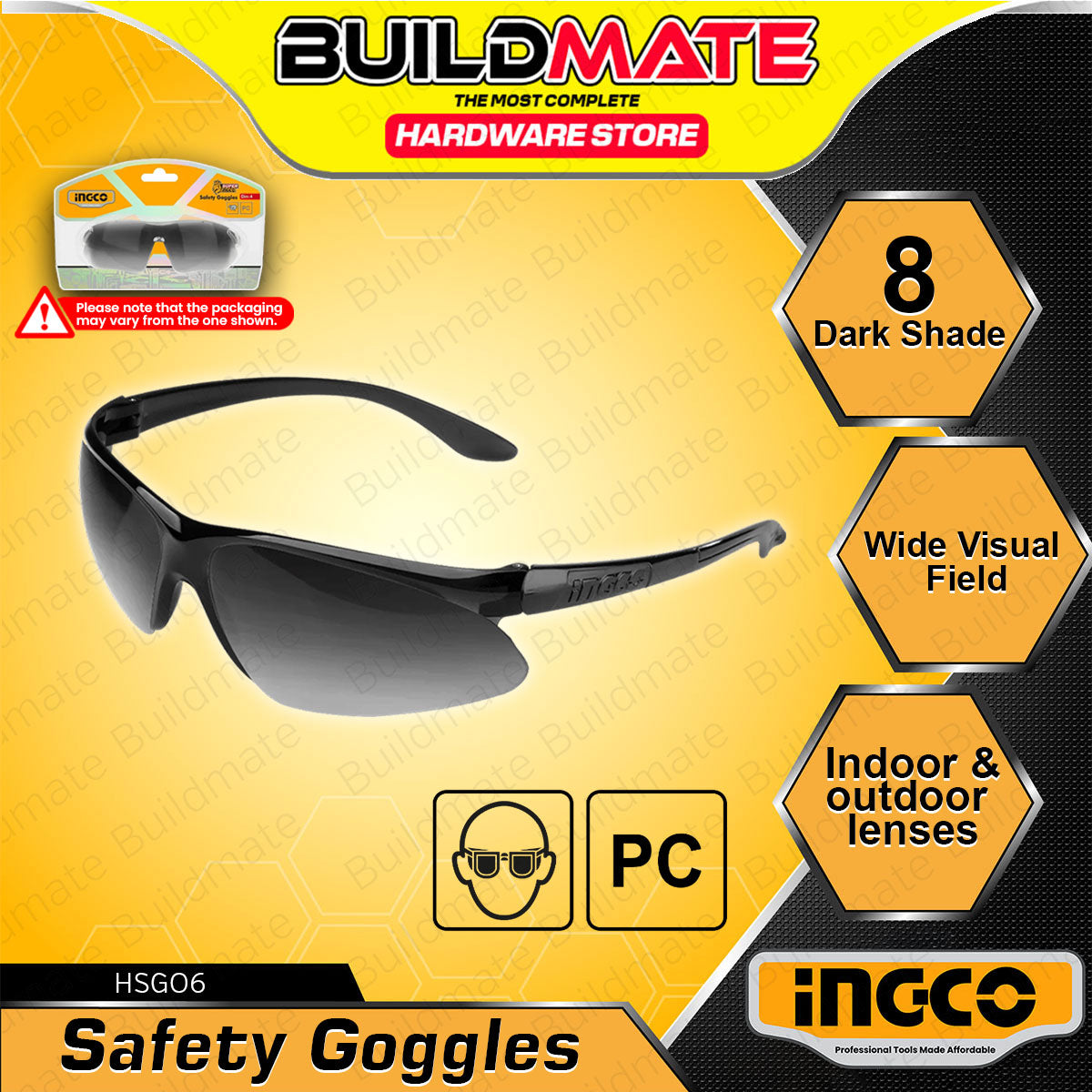 BUILDMATE Ingco Safety Goggles with 8 Dark Shade Wide Visual Welding E ...