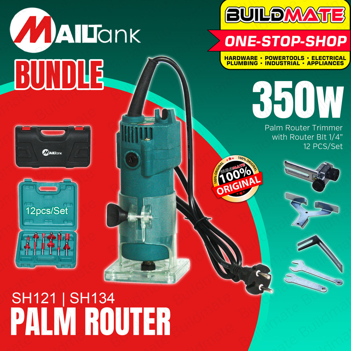 [BUNDLE] BUILDMATE Mailtank 350W Palm Router Trimmer SH-134 with 12PCS — Buildmate