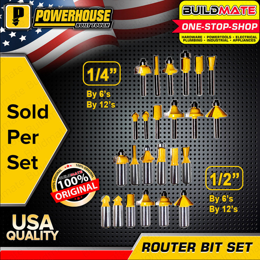 BUILDMATE Powerhouse Router Bits Set 1/4" / 1/2" Inch 6PCS / 12PCS Cha ...