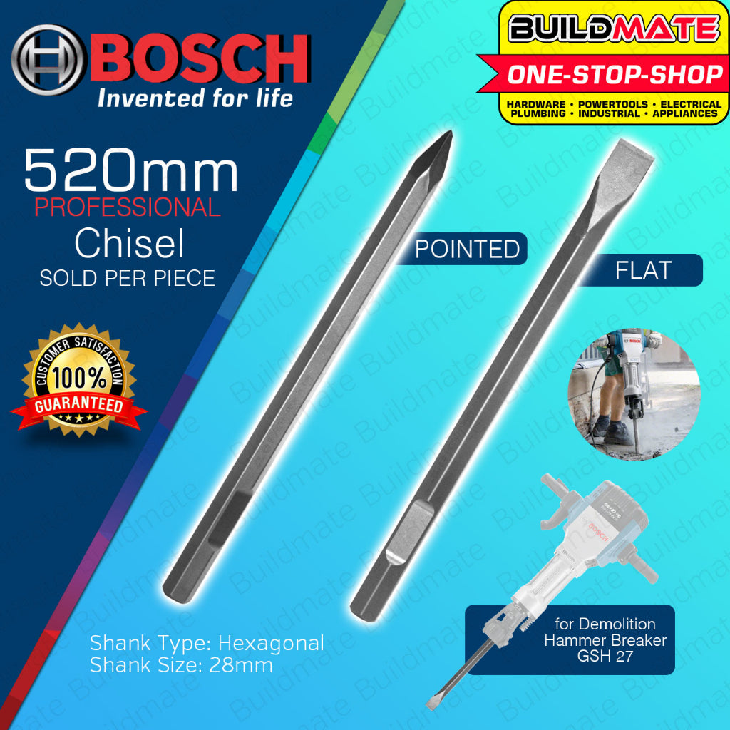 BUILDMATE Bosch Pointed Chisel | Flat Chisel Hex Shank 520MM Concrete ...