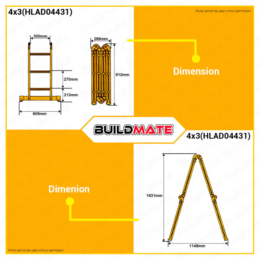 BUILDMATE Ingco Multi-Purpose Aluminum Folding Steps Ladder 150kg 4x3 ...