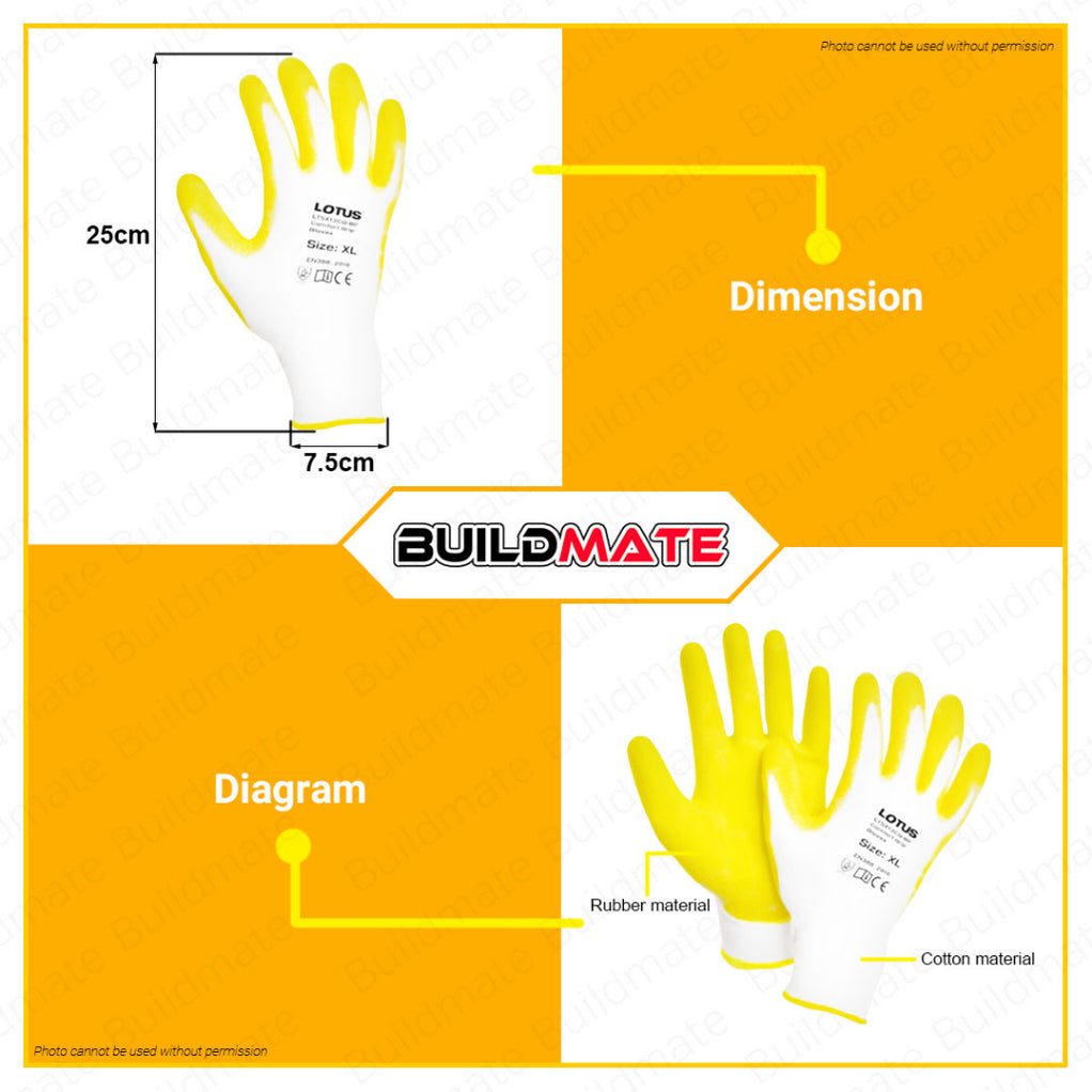 BUILDMATE Lotus 9" Inch Rubber Gloves Safety Work Coated Protective Ga ...