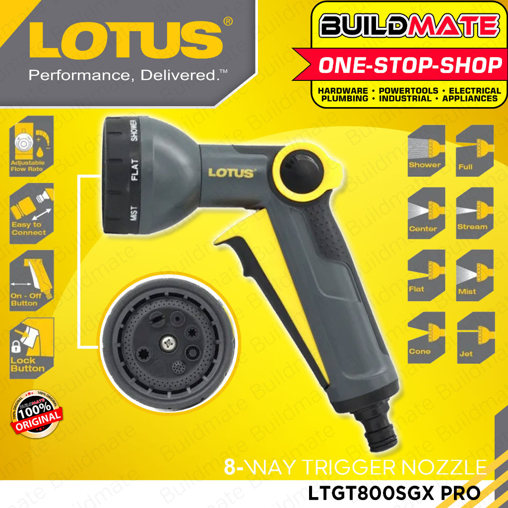 BUILDMATE Lotus Trigger Garden Hose Nozzle Gun 8 Pattern Pressure Hand ...