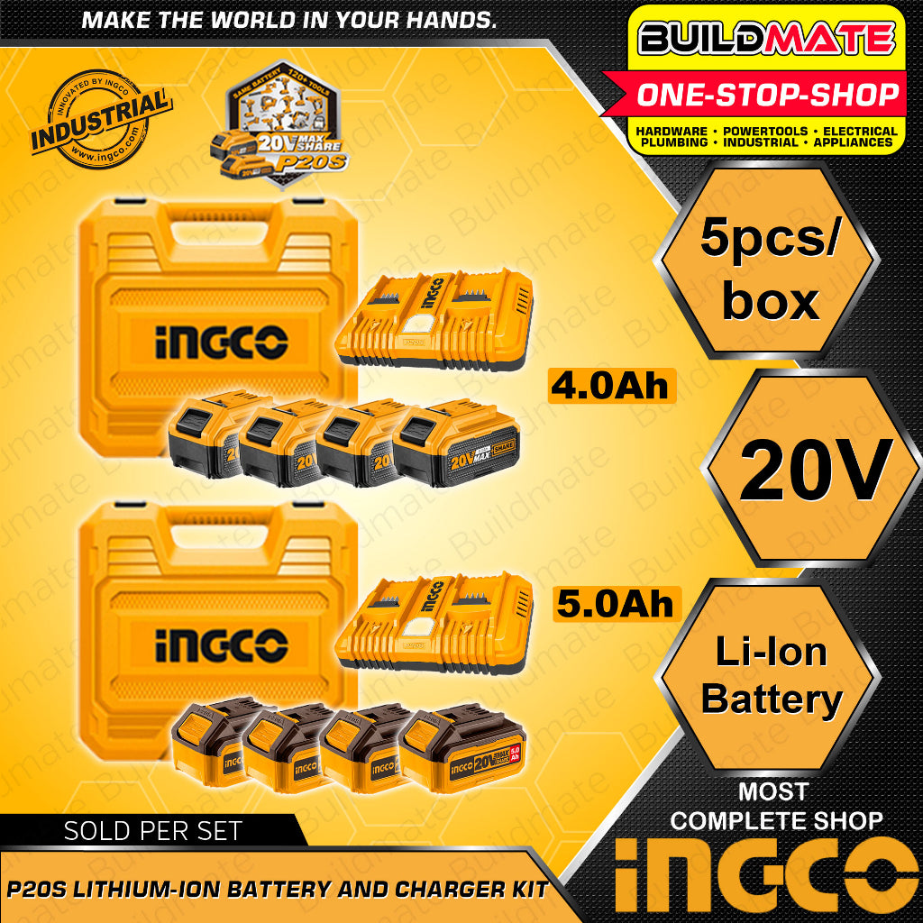 BUILDMATE Ingco 4.0Ah | 5.0Ah P20S Lithium-Ion Battery and Charger Kit ...