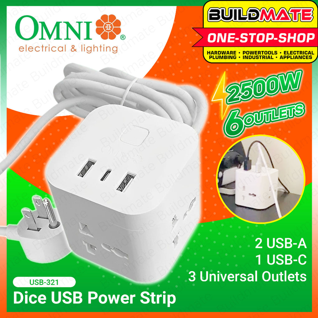 BUILDMATE Omni Cube Extension Cord Dice USB Power Strip 6 Outlet Heavy ...