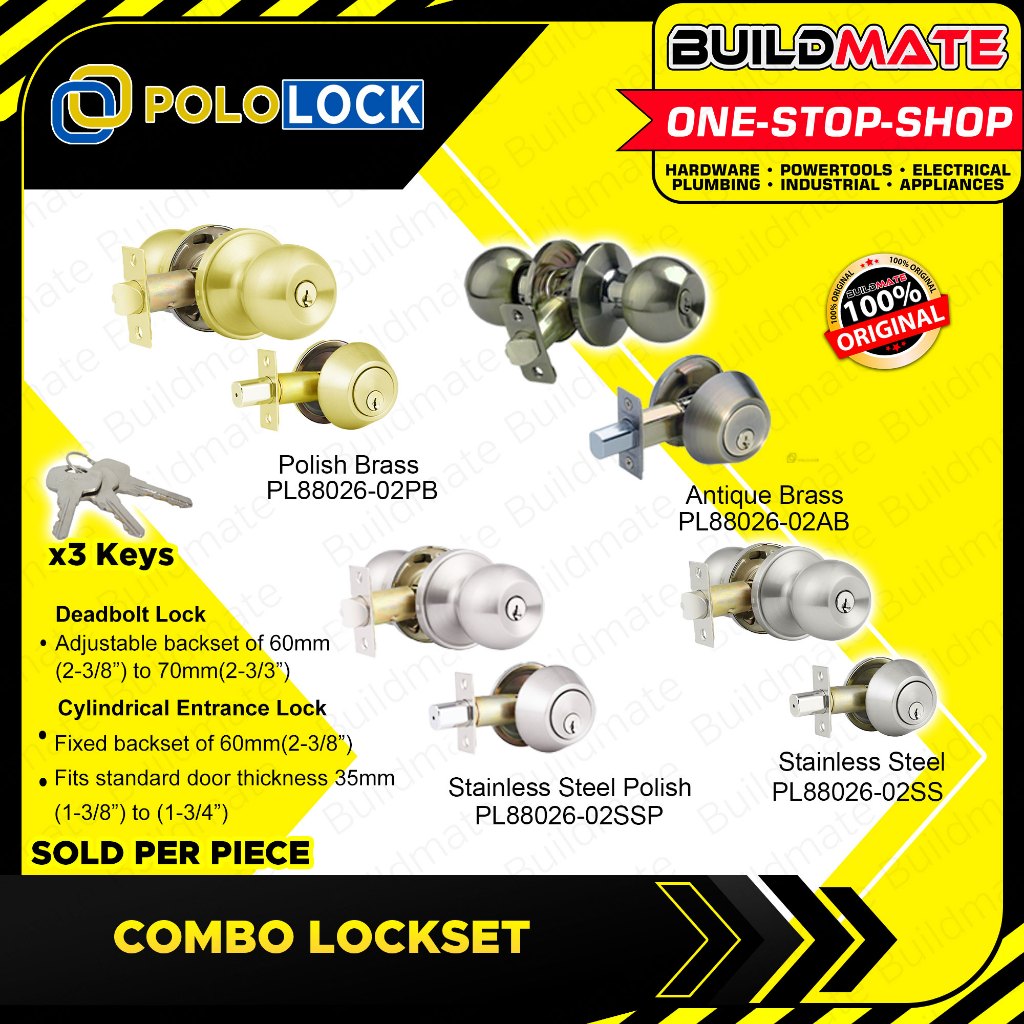 BUILDMATE Pololock Combo Lockset Double Deadbolt Lock +Cylindrical Ent ...