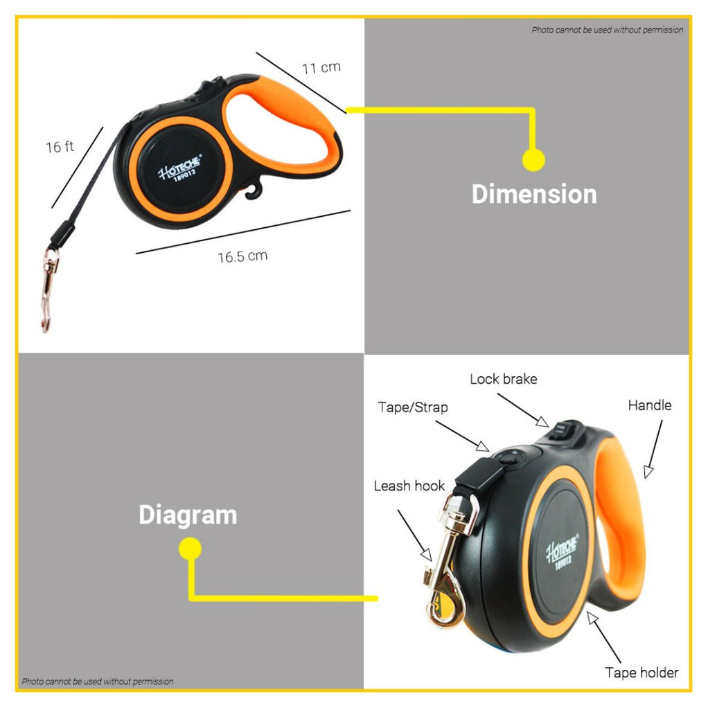 BUILDMATE Hotche 30kg/5m Pet Retractable Leash Adjustable Telescopic T ...