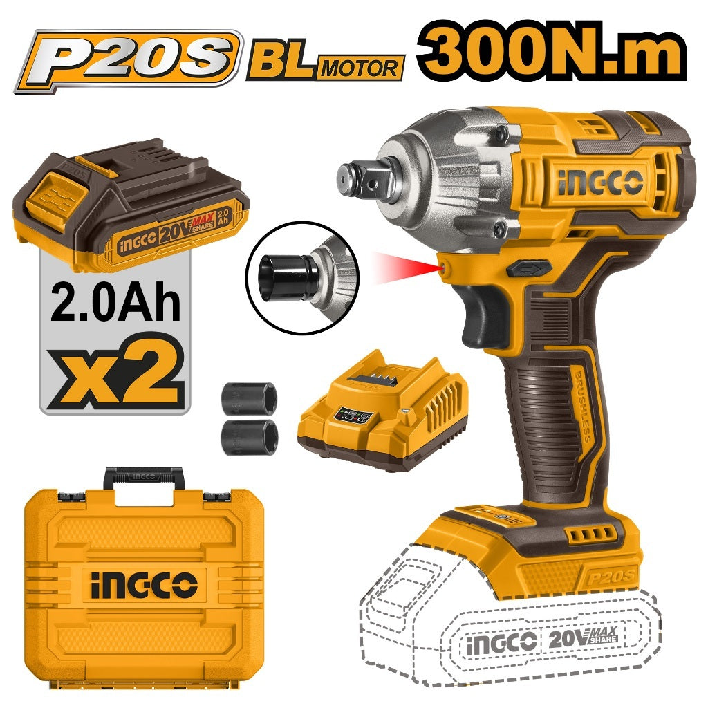 BUILDMATE Ingco 20V Brushless Lithium-Ion Impact Wrench with Battery a ...