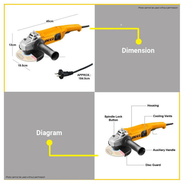 INGCO Industrial Heavy Duty Angle Grinder 7" 2000W AG200018 •BUILDMATE ...