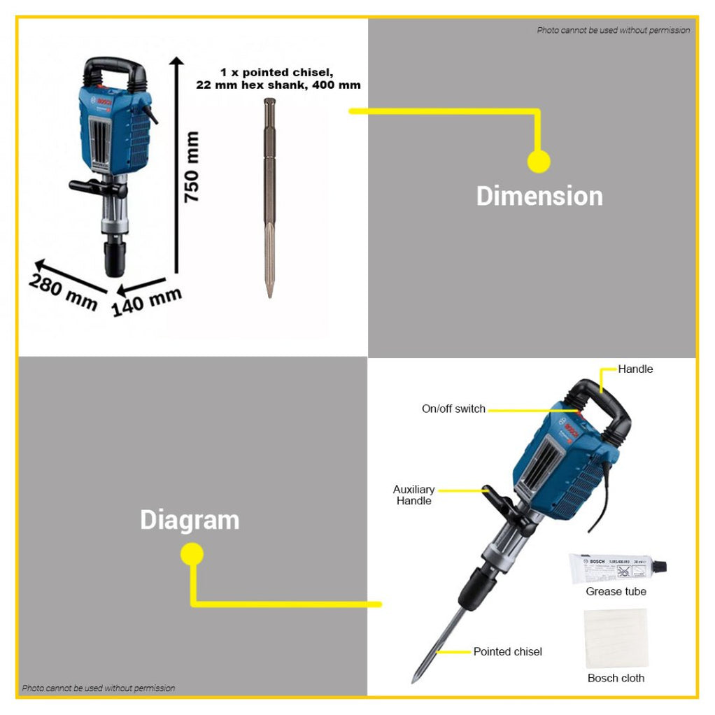 BOSCH Professional 1750W Demolition Hammer Breaker GSH 16-30 06113351K ...