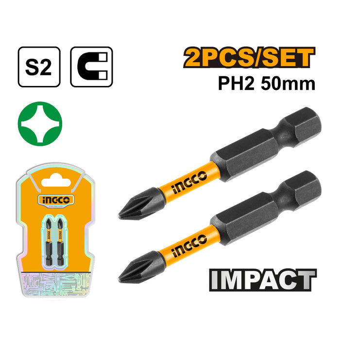 BUILDMATE Ingco 2PCS/SET Impact Screwdriver Bits 25MM - 65MM Black Sur — Buildmate