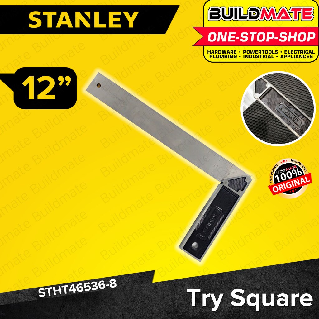 BUILDMATE 12" Inch Stanley Carpenter Try Square Ruler Aluminum Alloy F ...
