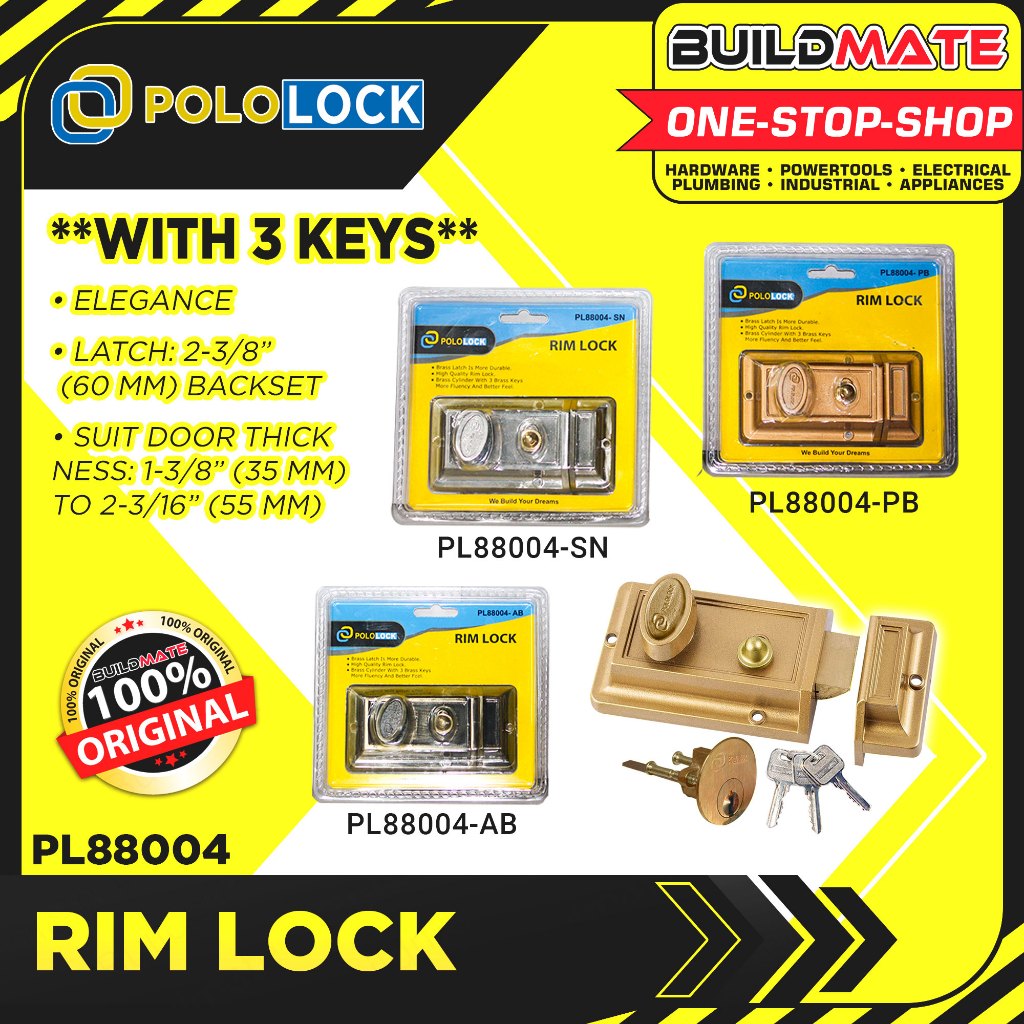 PLL Door Safety Rim Lock Polished Brass PL88004-PB •BUILDMATE• — Buildmate
