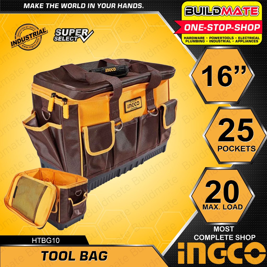 BUILDMATE Ingco 16" Inch Tools Box 25 Pockets Bag Organizer Storage To ...