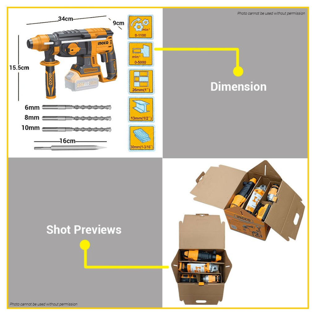 [EXCLUSIVE] BUILDMATE Ingco 3PCS/SET 20V Cordless Rotary Hammer Angle ...