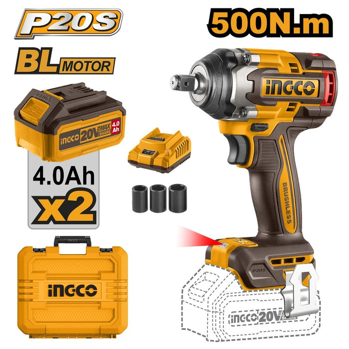 BUILDMATE Ingco 20V Brushless Lithium-Ion Impact Wrench with Battery a ...