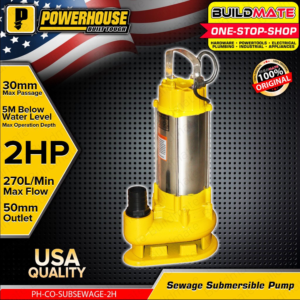 BUILDMATE Powerhouse 2HP Sewage Submersible Pump Outlet Water Transfer ...