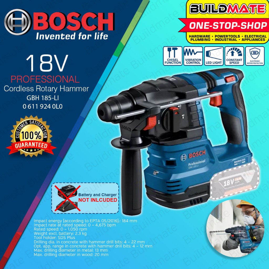 BUILDMATE Bosch 18V 2MM Cordless Rotary Hammer Chisel Drill BRUSHLESS ...