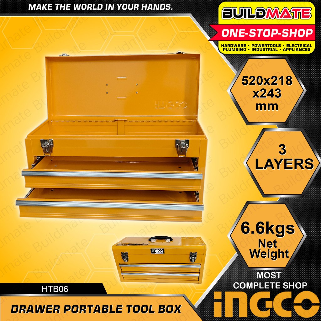 BUILDMATE Ingco Drawer Portable Tool Box 3Layers Steel Cabinet Organiz ...