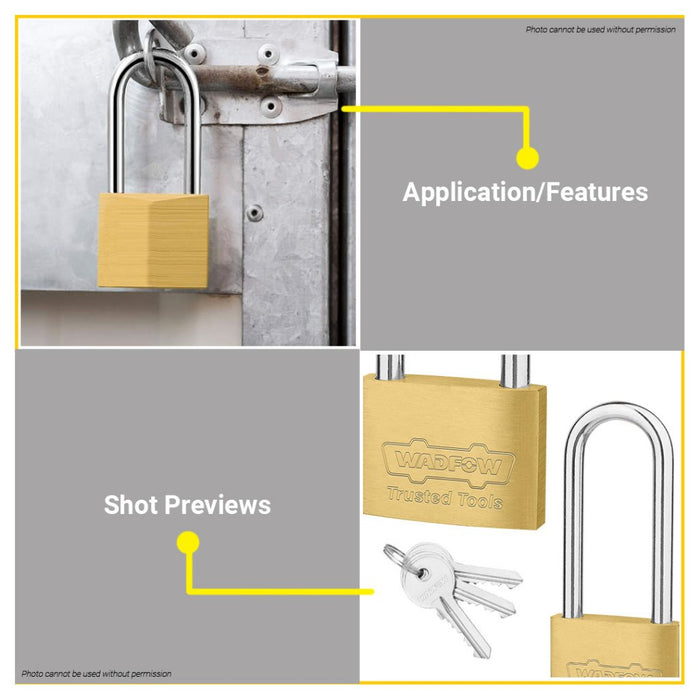 BUILDMATE Wadfow Long Shackle Brass Padlock 30mm / 40mm / 50mm with 3p ...