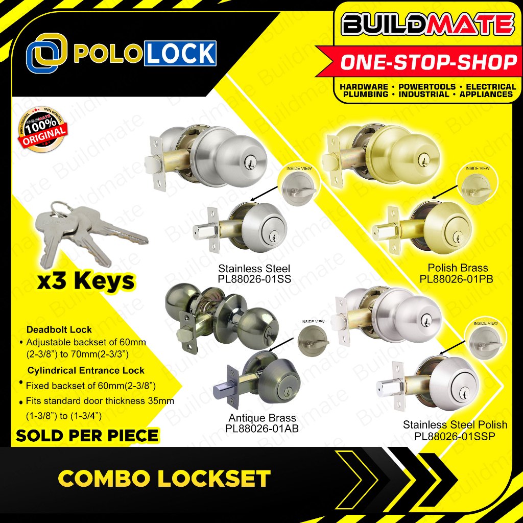 BUILDMATE Pololock Combo Lockset Deadbolt Lock +Single Cylindrical Ent ...