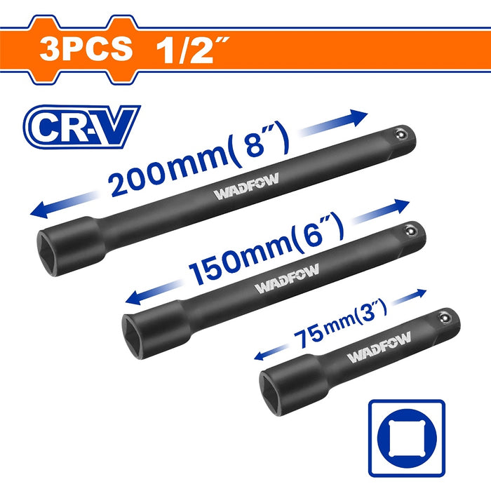 BUILDMATE Wadfow 3PCS 1/2" Dr. Impact Extension Bar C-RV Steel Set WM ...