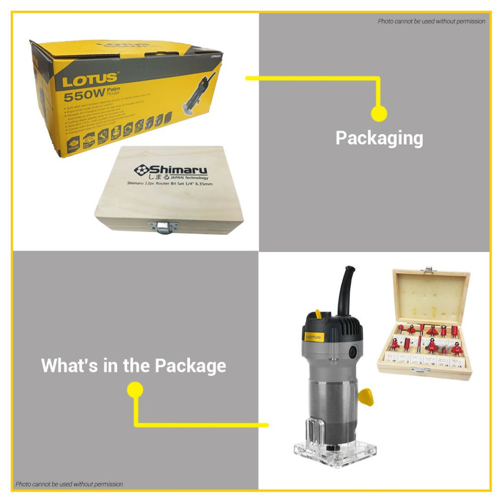 Lotus Palm Router/ Trimmer 550W LTPR550X WITH MAILTANK Router Bits 12P ...