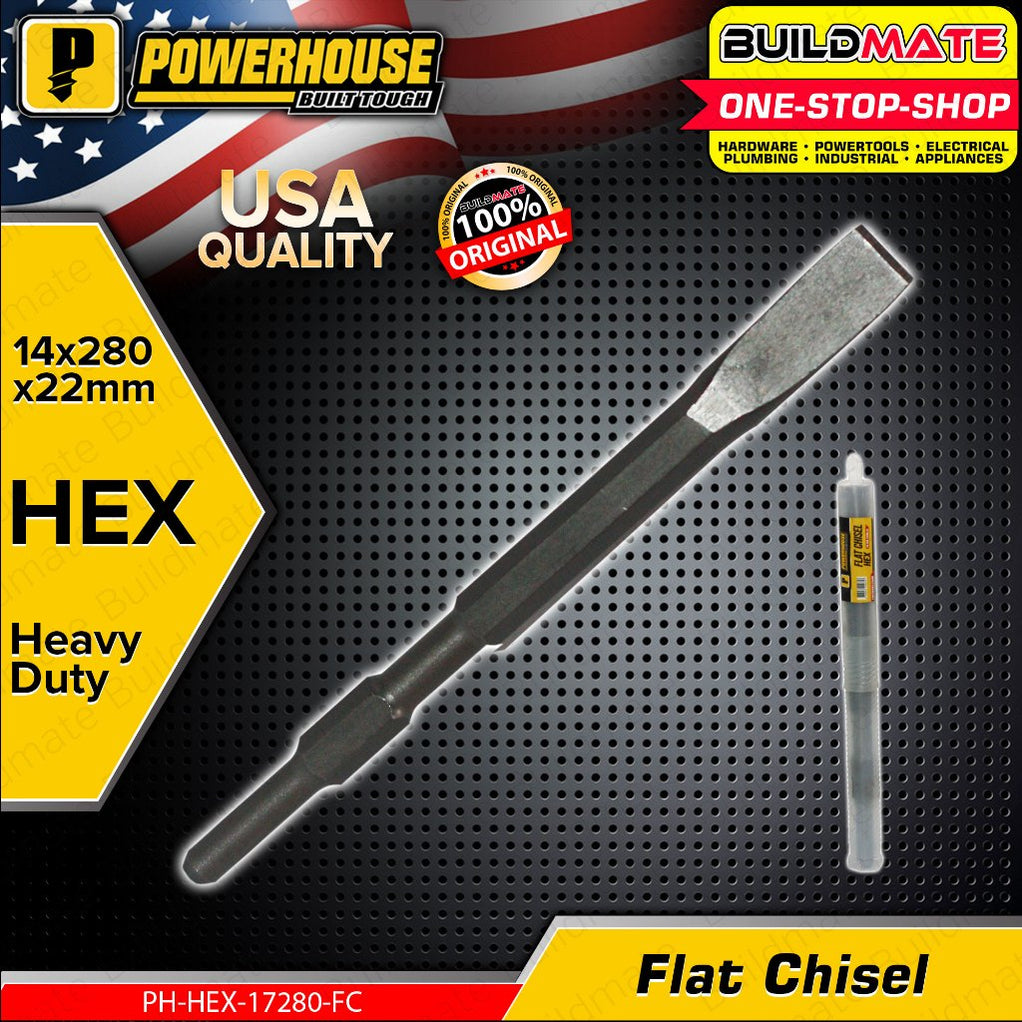 BUILDMATE Powerhouse Hex Chisel Pointed / Flat 17MM x 280MM for Masonr ...
